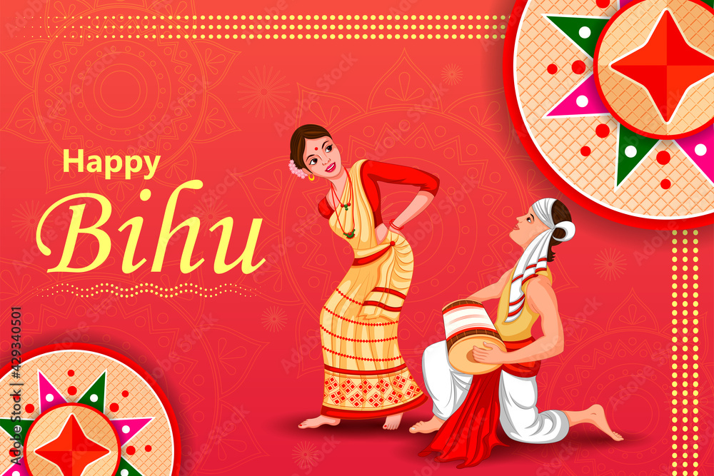 vector illustration of Happy Bihu festival of Assam celebrated for ...
