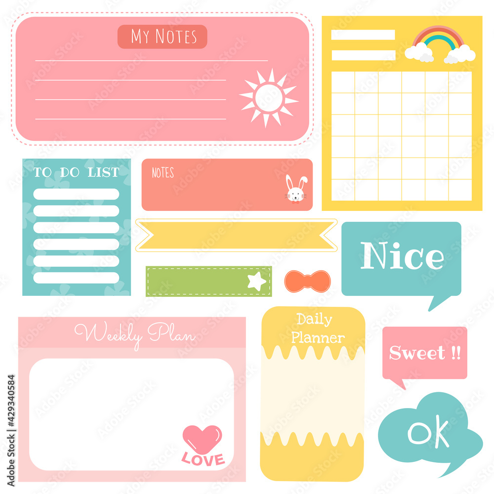 Cute paper notes. Stationary set. Scrapbook notes and cards.Printable ...