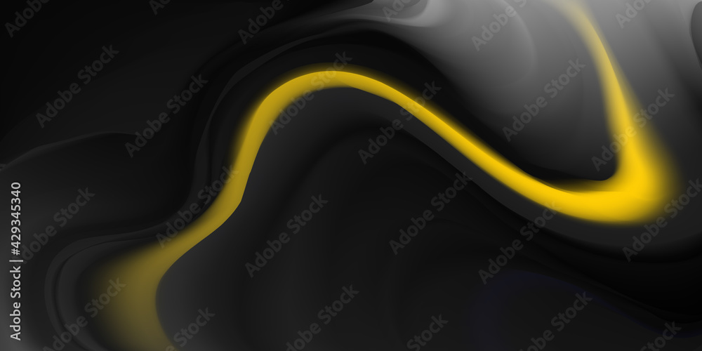 Abstract liquid background design, yellow and grey paint color flow ...