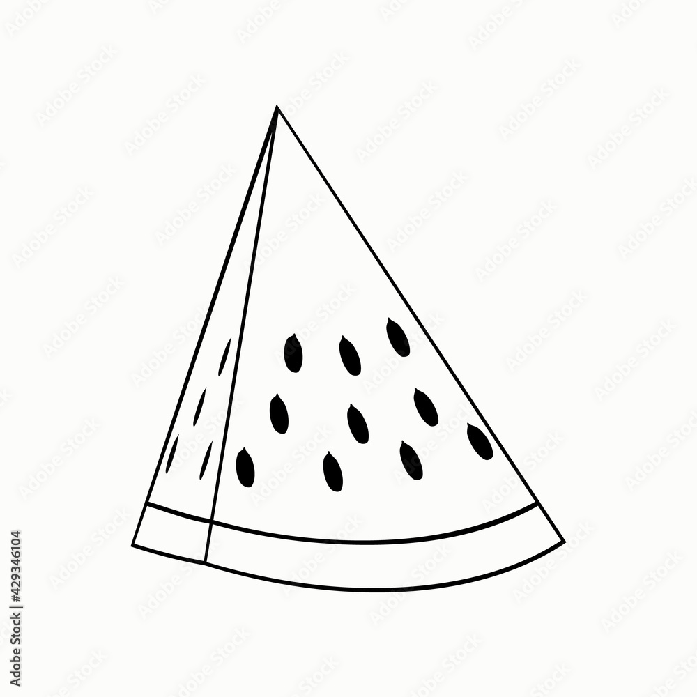 An outline vector illustration of a watermelon triangle piece isolated ...