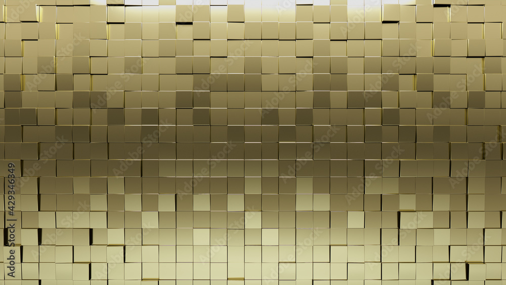 Gold, Glossy Mosaic Tiles arranged in the shape of a wall. Polished ...