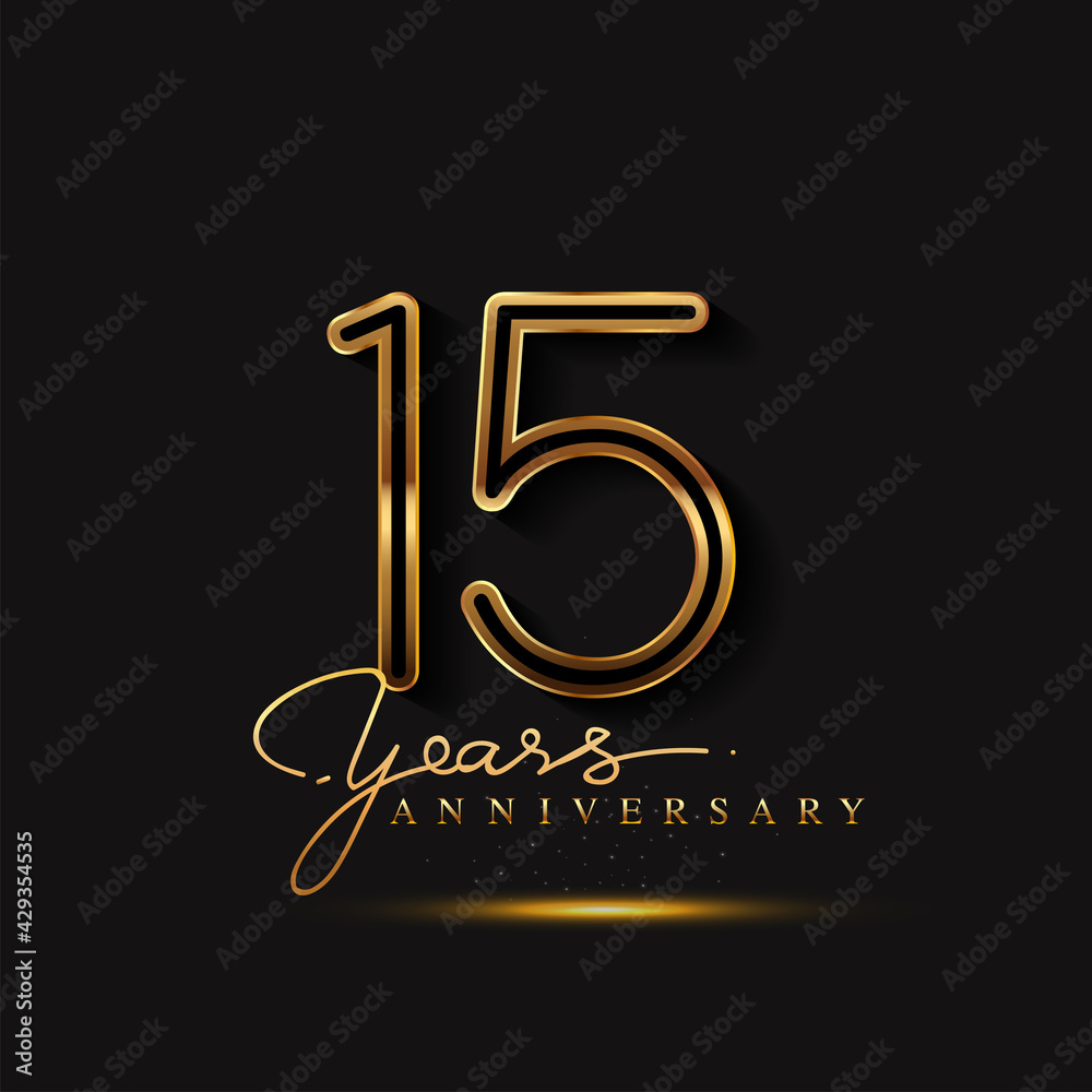 15 Years Anniversary Logo Golden Colored isolated on black background ...