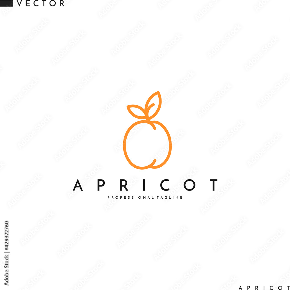 Apricot logo template. Isolated fruit with leaves. Outline style Stock ...