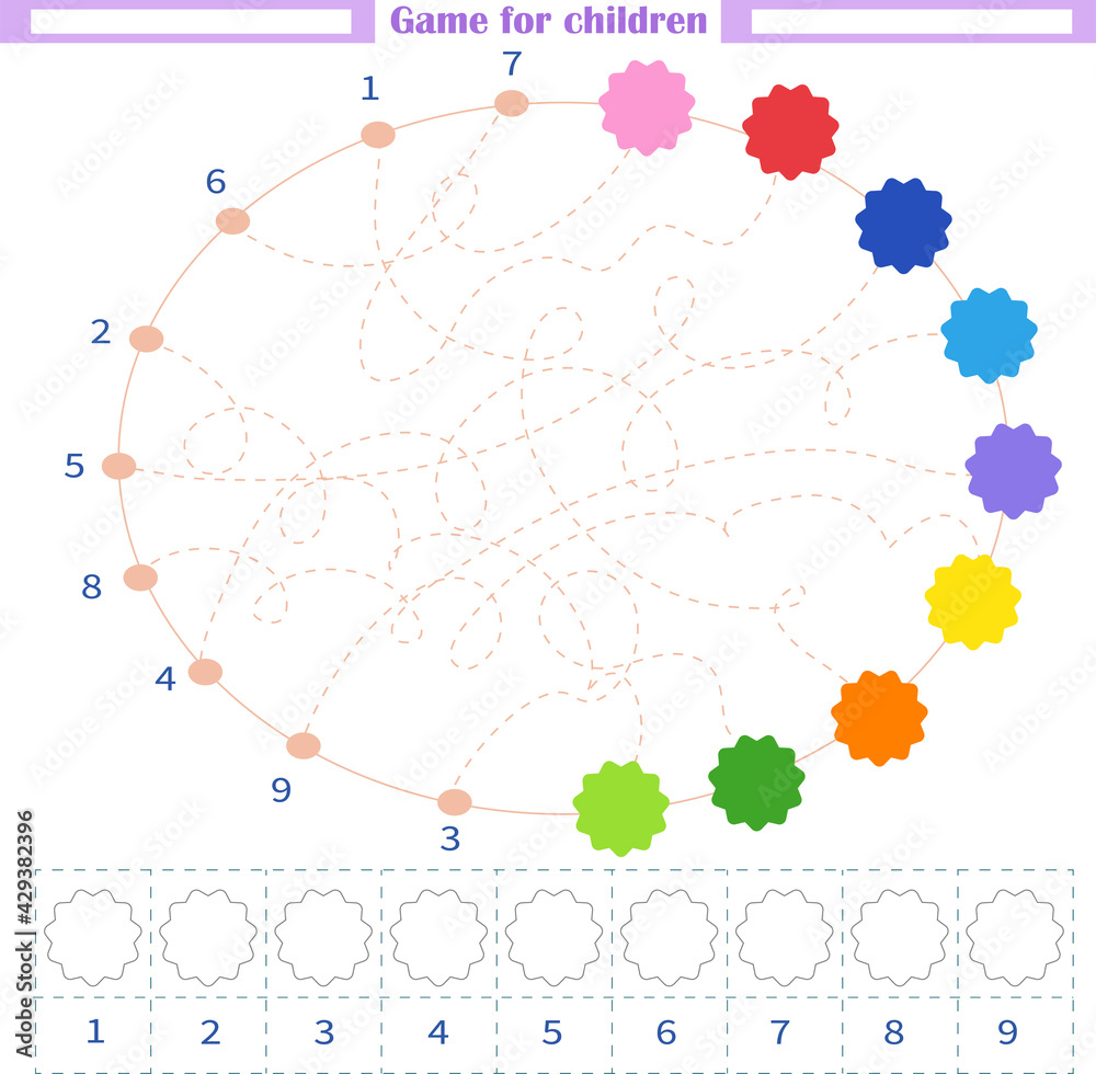 Worksheet for children. Draw the lines. from number to color. Paint an ...