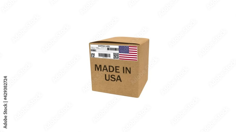 3D Rendered Made in USA Box Animation 4K with Green Screen and white ...