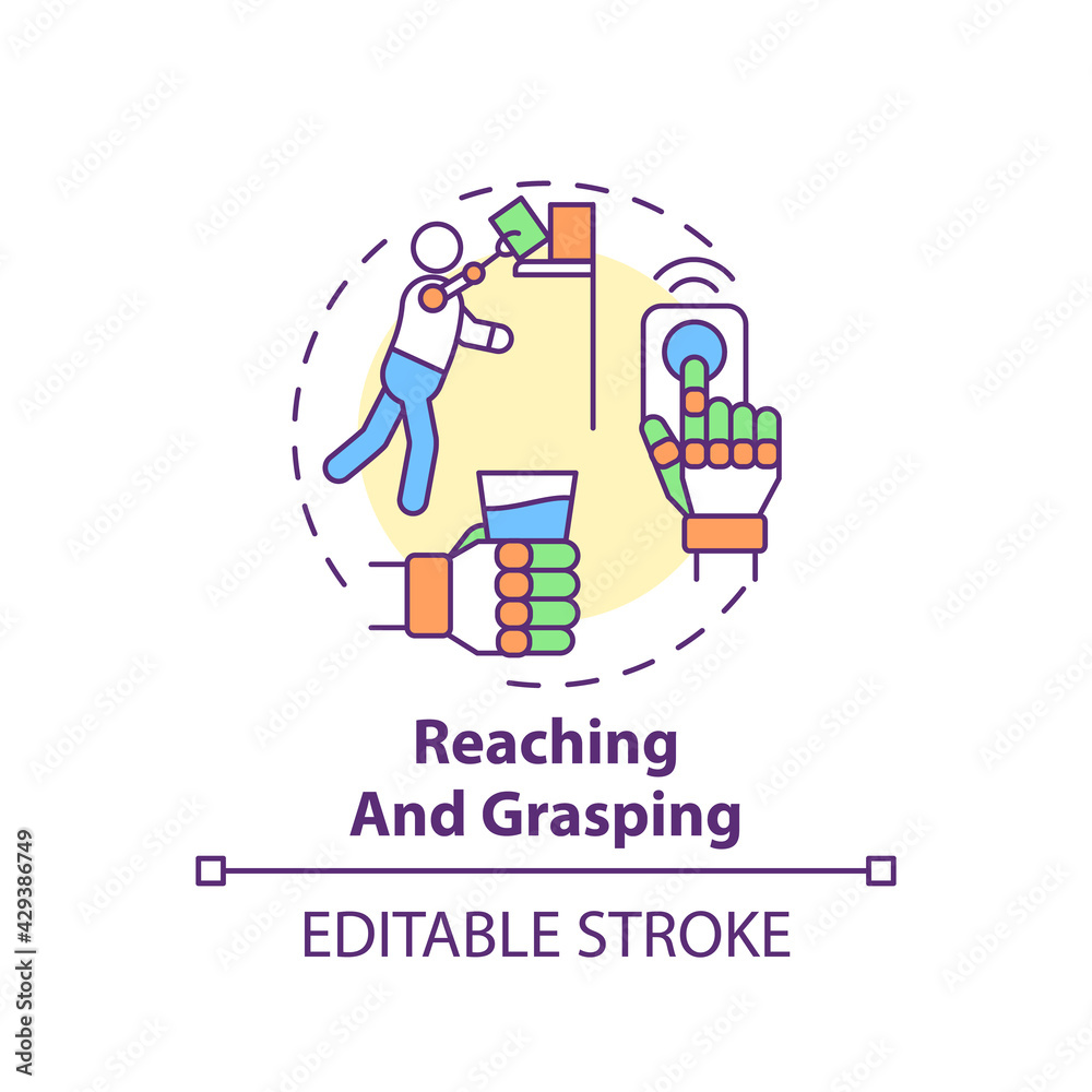 Reaching and grasping concept icon. Upper-limb prostheses task idea ...