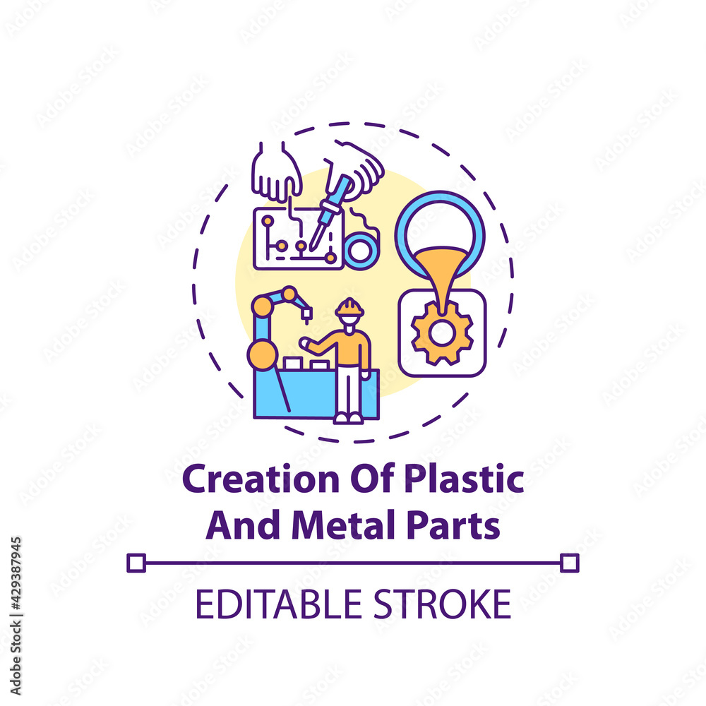 Plastic and metal parts creation concept icon. Artificial limb ...