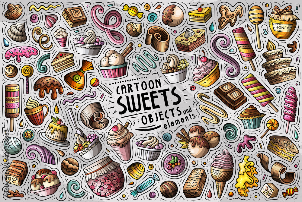 Cartoon set of Sweets theme items, objects and symbols Stock Vector ...
