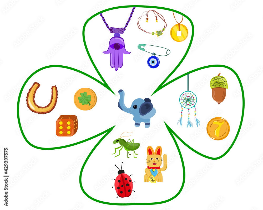 Good fortune symbols set. Collection of good luck symbols. Elements in ...