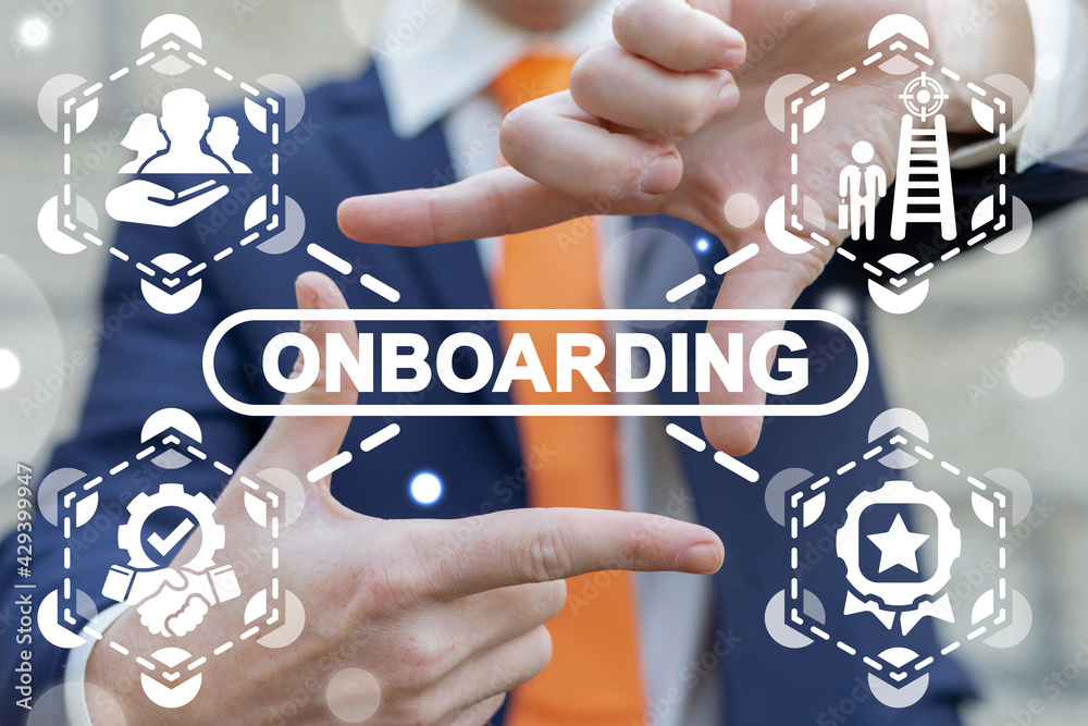 Business concept of onboarding. New employee welcome aboard. Stock ...