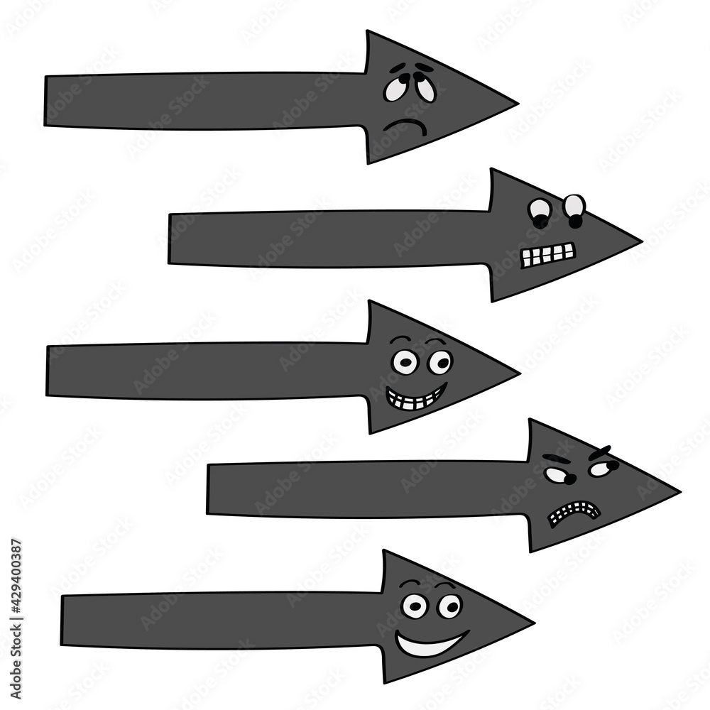 set of arrows with facial expressions, sad arrows, funny arrows, evil ...
