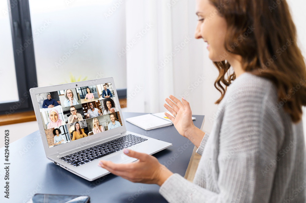 Diverse multiracial people involved video meeting, video conference ...