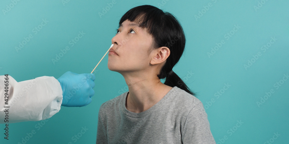 Covid 19 swab test. woman with PCR test. Coronavirus test during ...