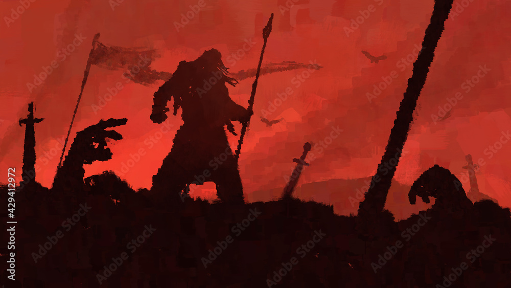 The battle is over. defeated warriors surround the last surviving ...