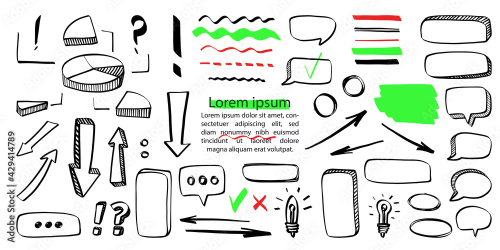 Big doodle signs and business symbols, punctuation marks set. Hand ...