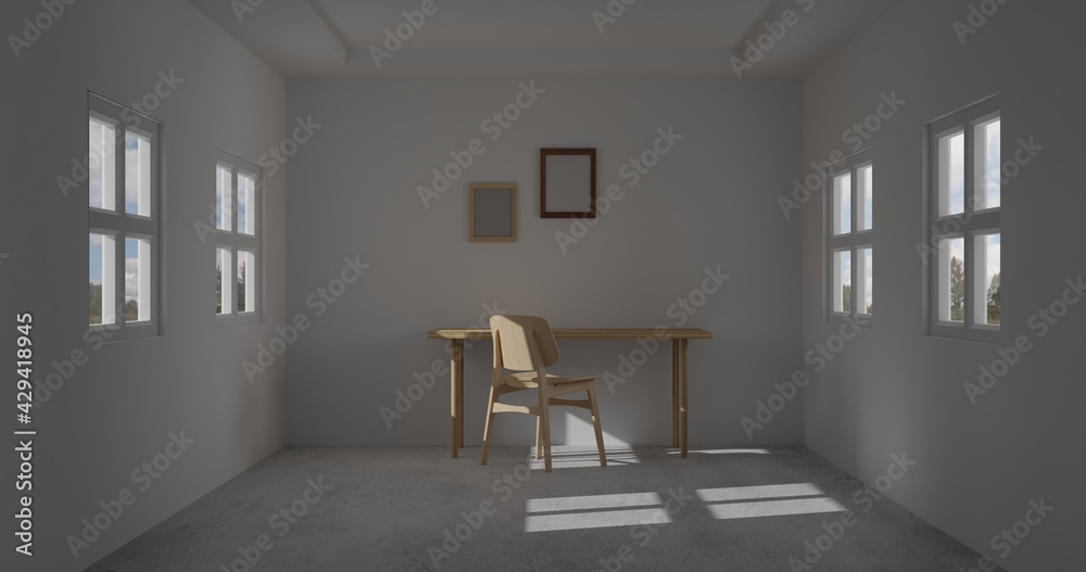 3d render interior room. minimal style design. working desk. home ...