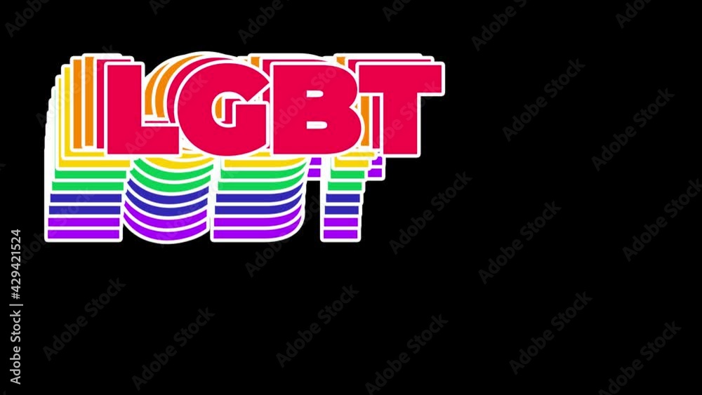 Looped animation of the LGBT text with rainbow long shadows. 4K motion ...