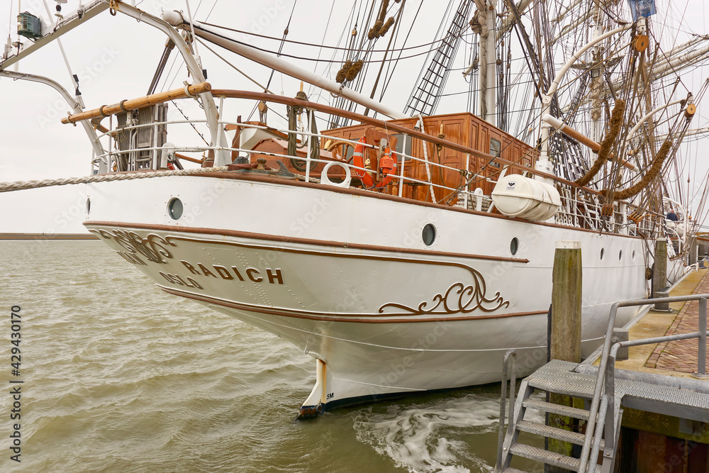 The stern of Christian Radich in Harlingen. A Norwegian full-rigged ...