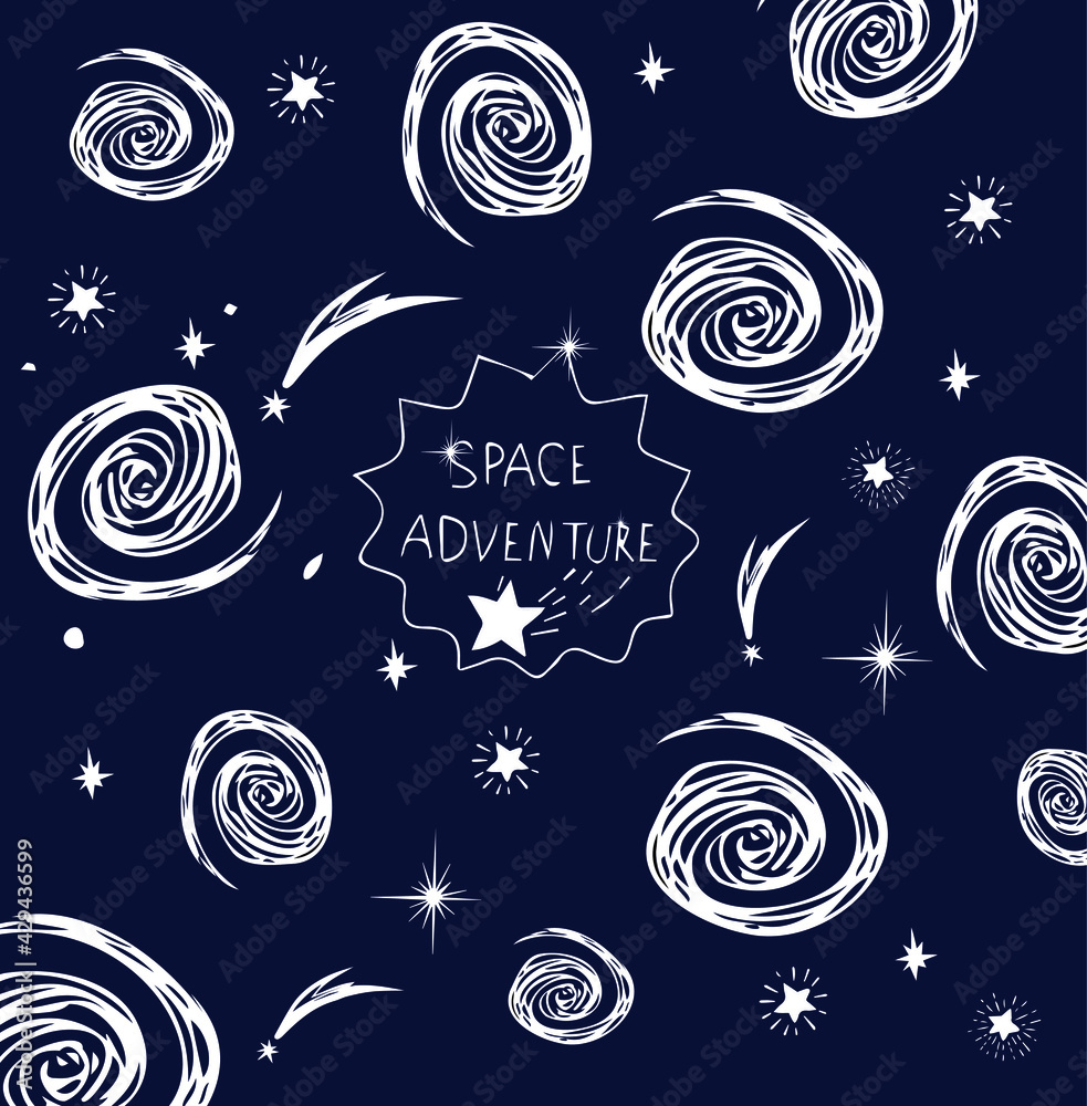 The open night sky shines with many beautiful stars. Around the ...