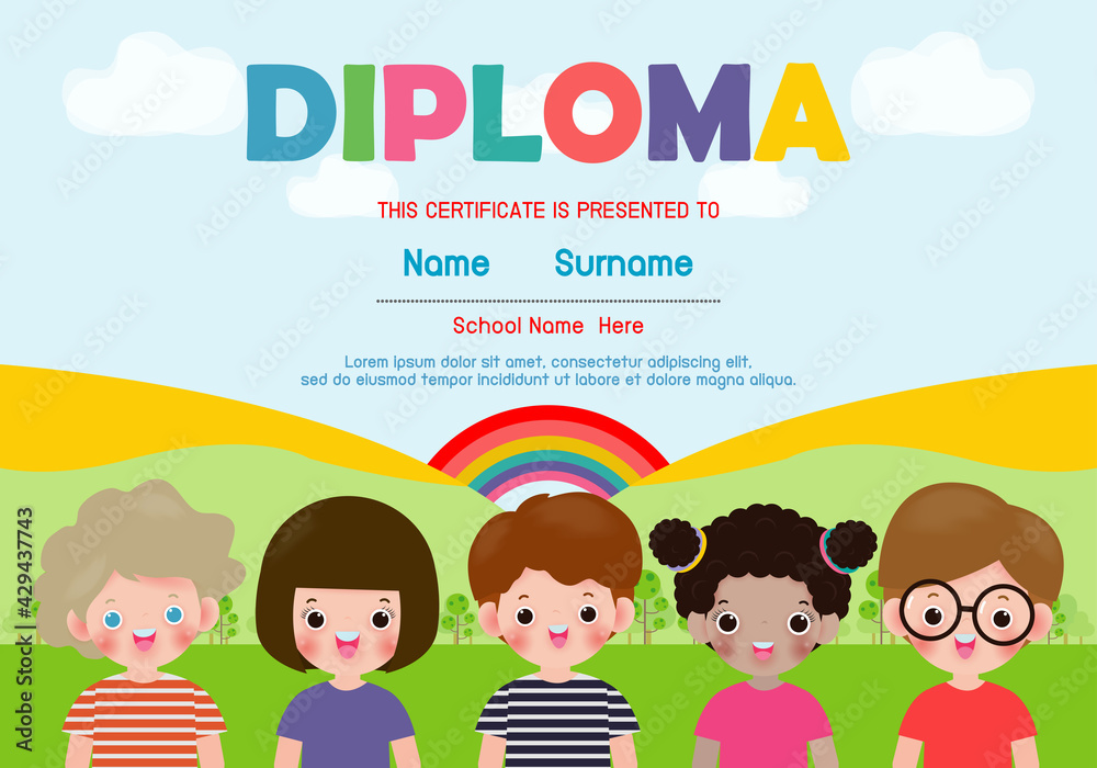 Diploma template for kids, Certificates kindergarten and elementary ...