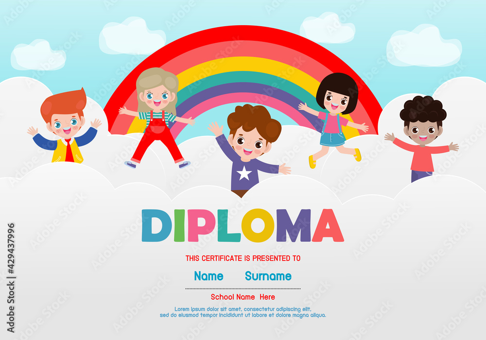 Diploma template for kids, Certificates kindergarten and elementary ...
