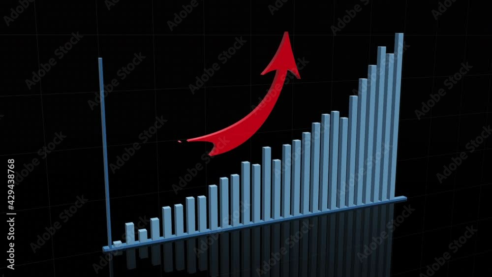 Animation of ascending blue histogram chart with uparrow, Statistics ...