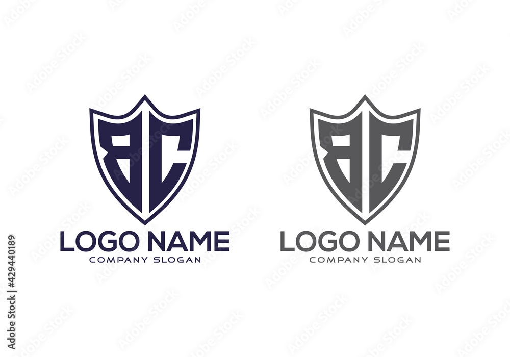 BC logo monogram with shield shape design template. Letters B C, BC ...