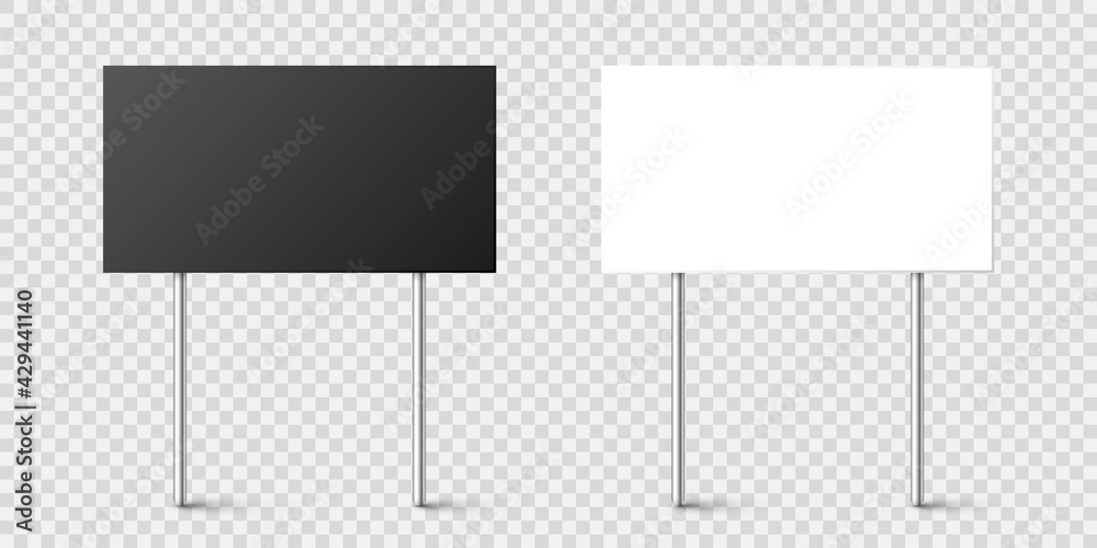Black and white blank boards with place for text, protest sign ...