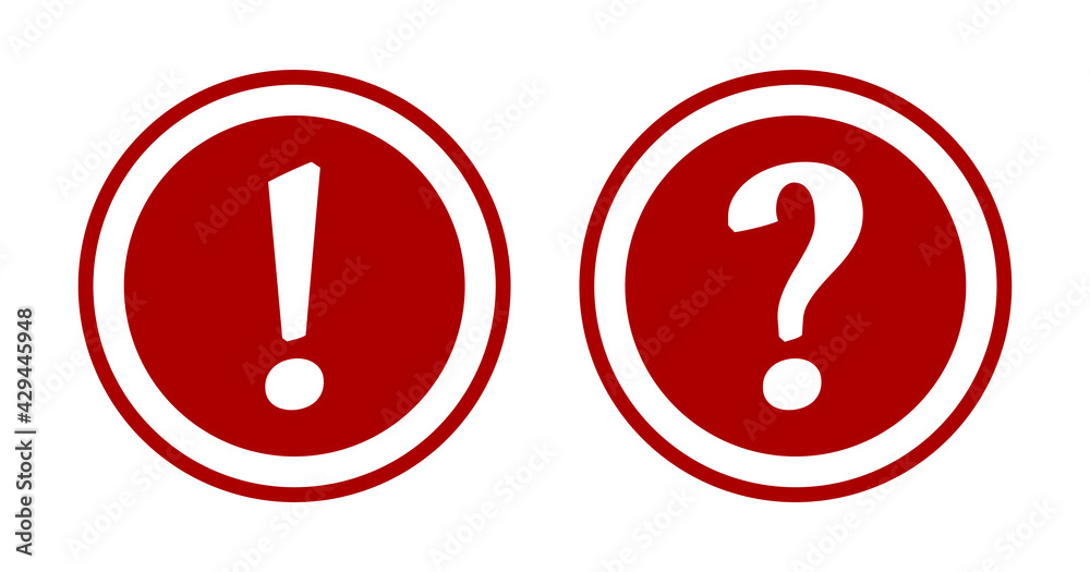 Warning and Info Flat Round Icon Set with Exclamation Mark and Question ...