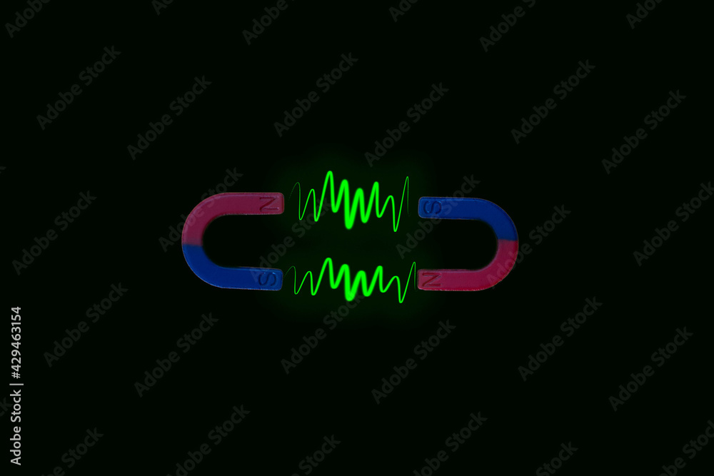 two magnets in the shape of a blue and red horseshoe marking the ...