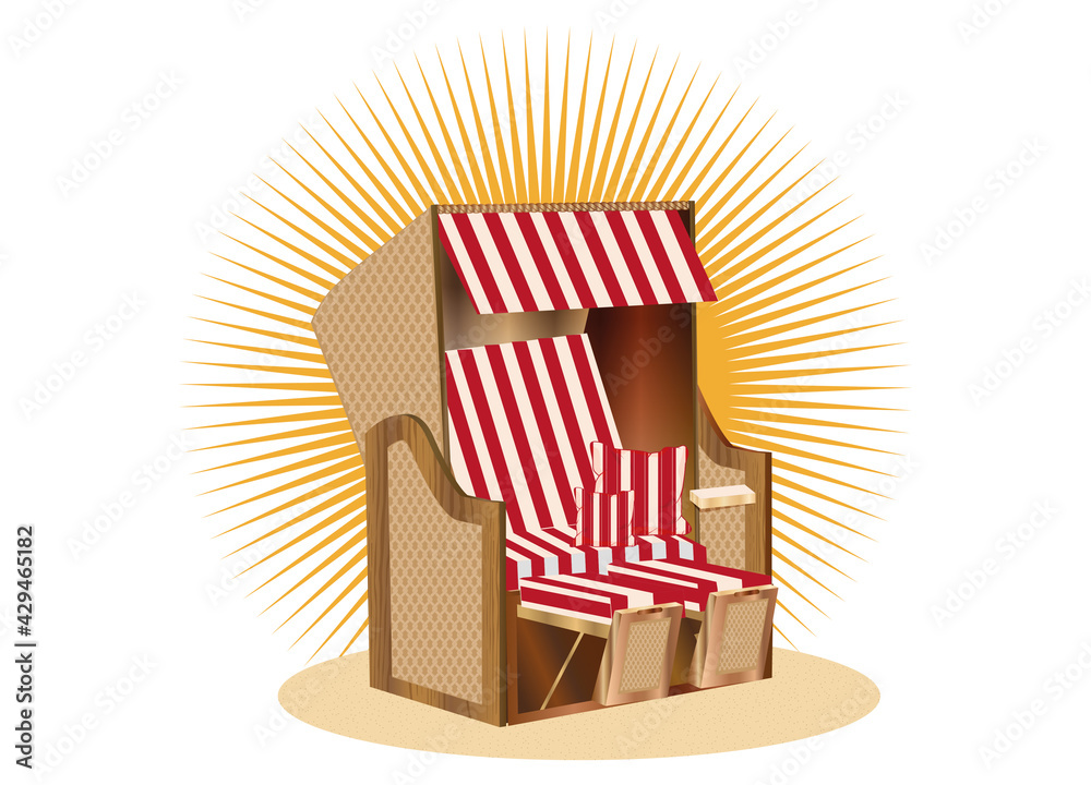 Nostalgie Strandkorb Rot Weiß gestreift am Strand Stock Illustration ...