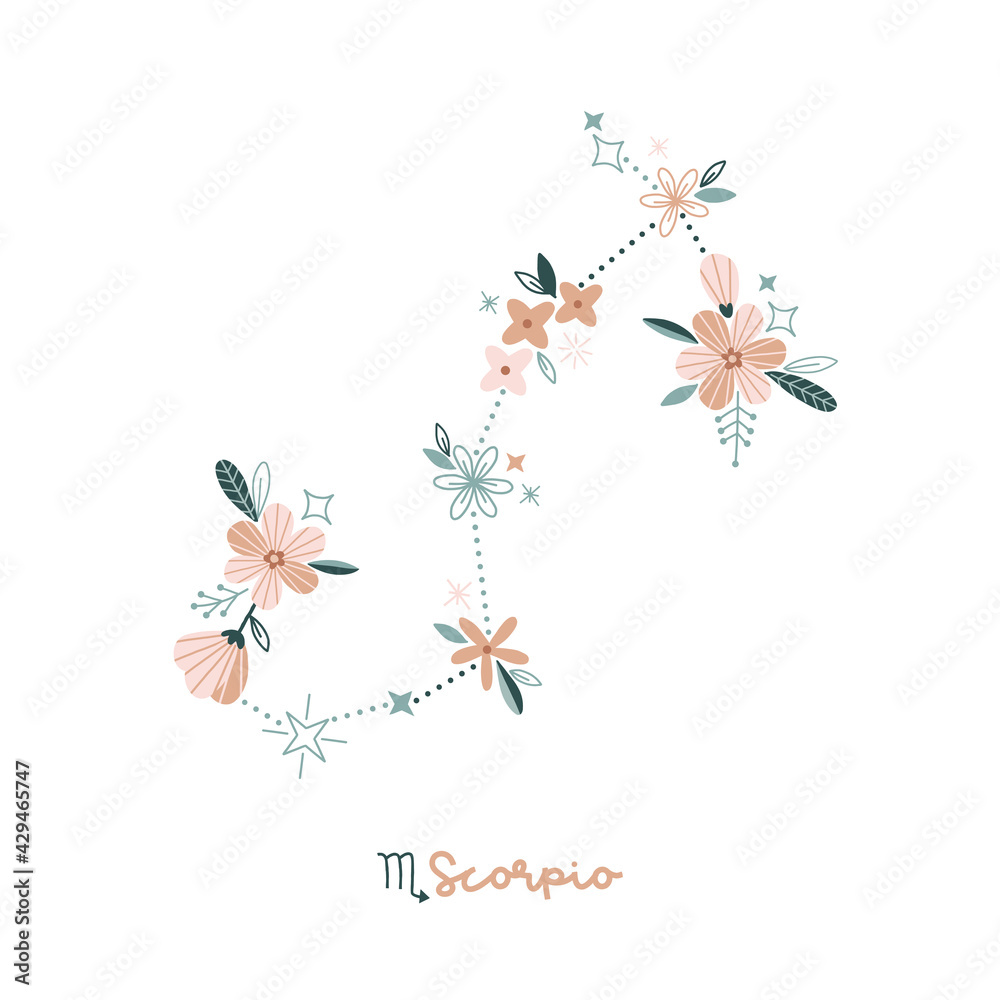 Flower Scorpion zodiac sign clip art isolated on white. Celestial ...