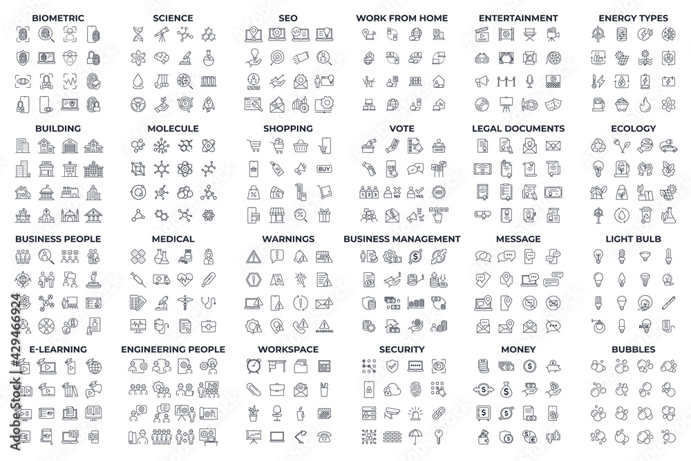 384 modern thin line icons. High quality pictograms. Linear icons set ...