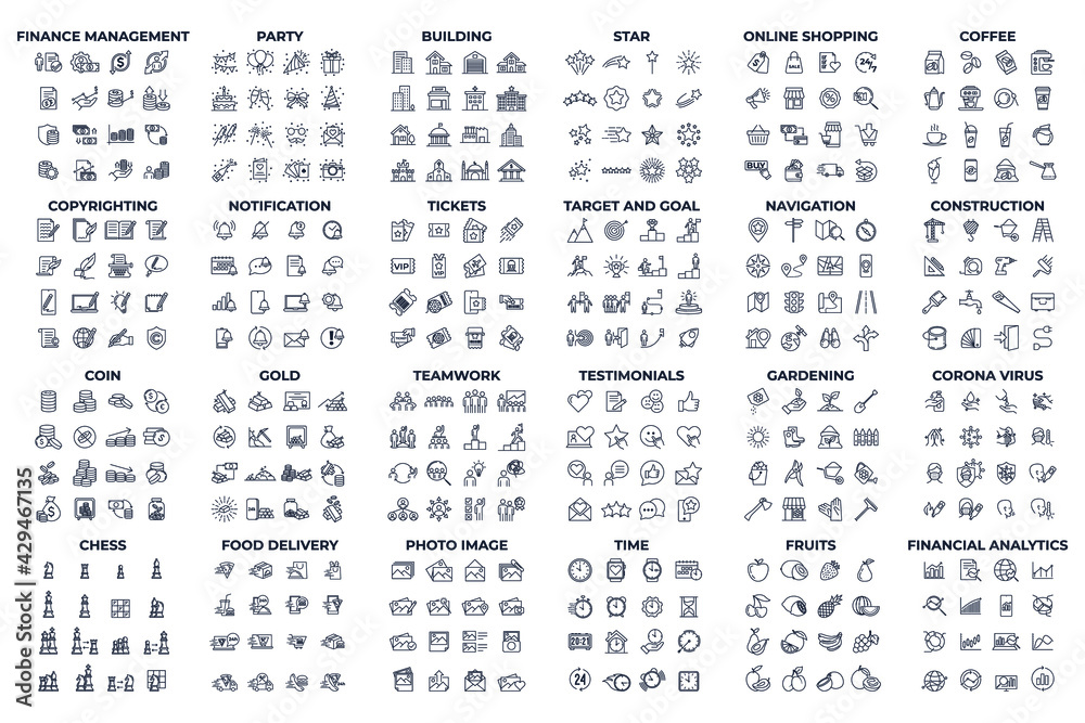 384 modern thin line icons. High quality pictograms. Linear icons set ...