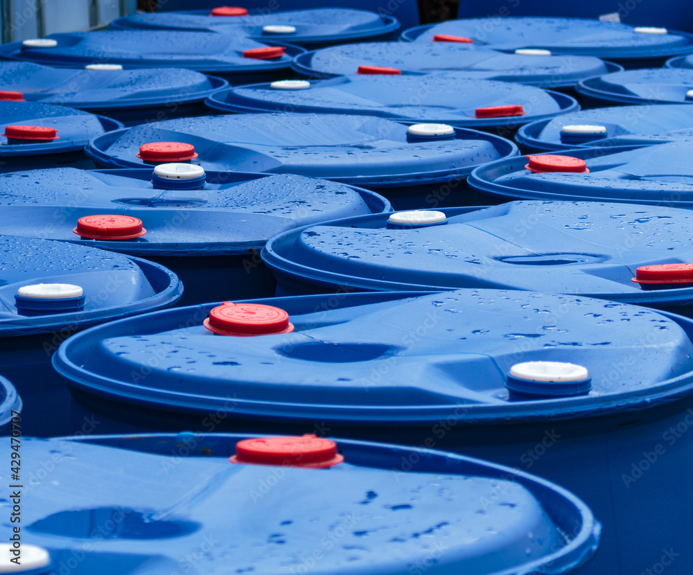 Pattern of Blue Barrels in Rows Stock Photo | Adobe Stock