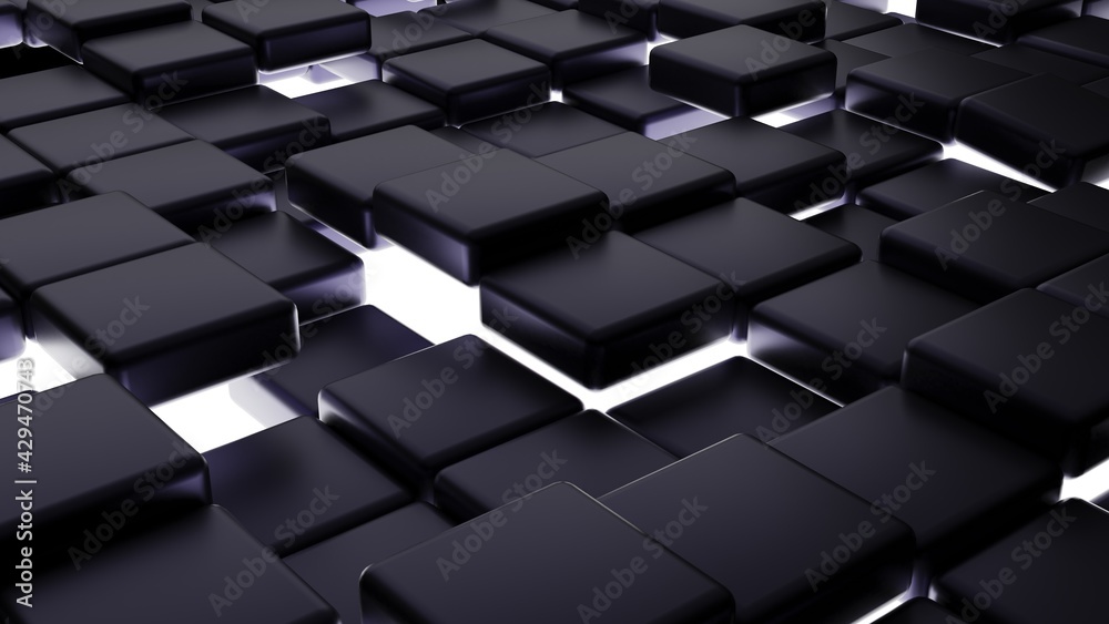 Futuristic, High Tech, dark background, with a square block structure ...
