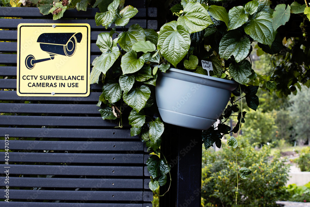 Notice CCTV Surveillance Cameras In Use Plastic Sign with icon. Warning ...