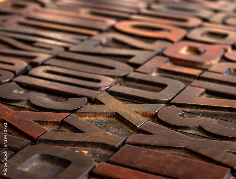 Typography Letters Typesetting Blocks Wood Stock Photo | Adobe Stock