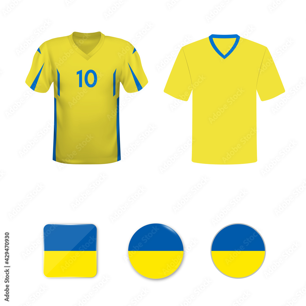 National football shirt of the Ukraine national team. Set of football T ...