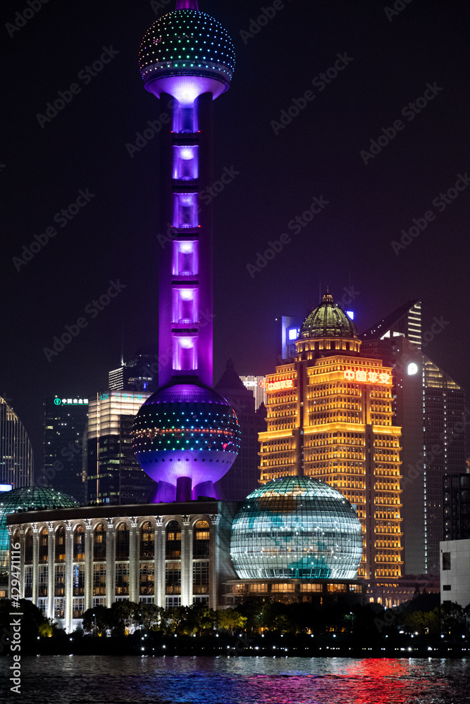 Famous Shanghai tower and sphere shaped architecture of buildings with ...
