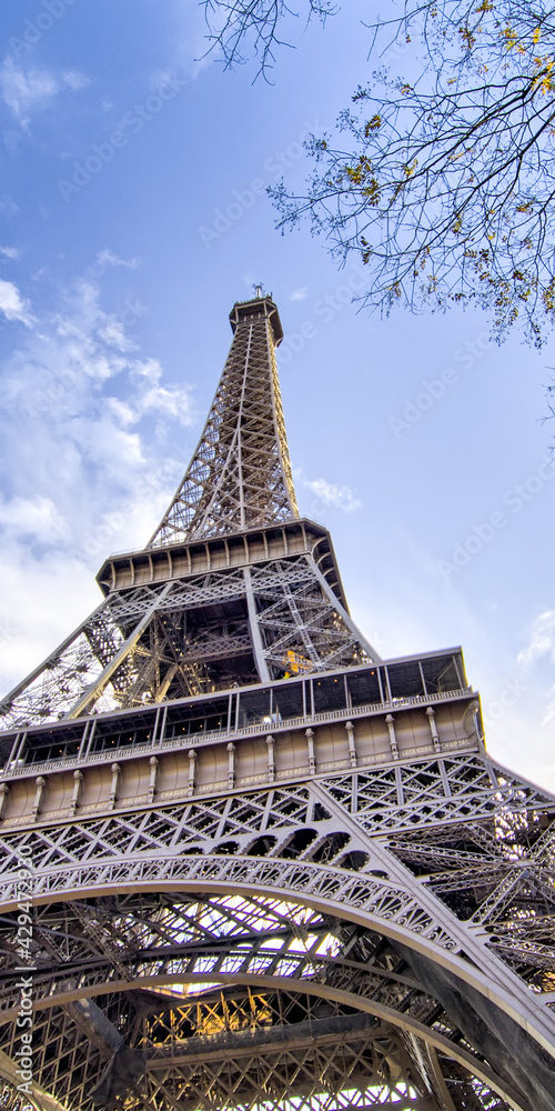 Eiffel Tower (La Tour Eiffel) located on Champ de Mars in Paris, named ...