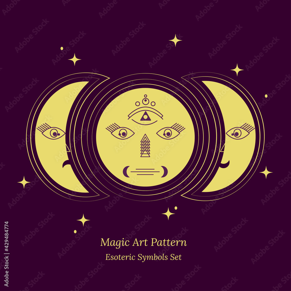 Esoteric symbol of face of moon in reflection, phases of moon ...