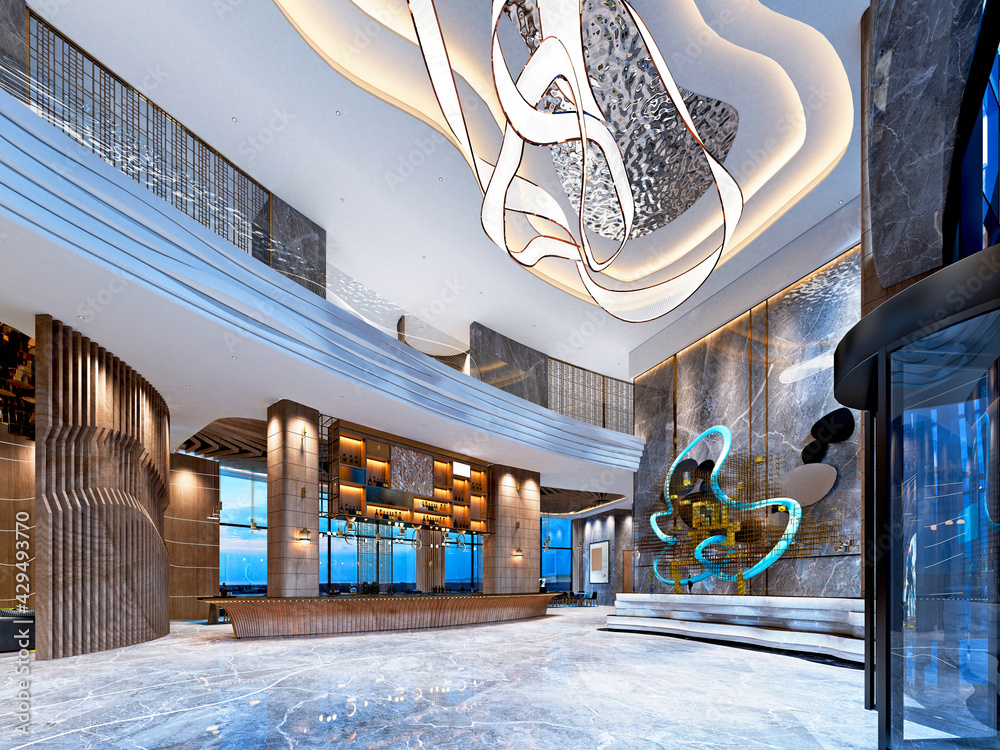 3d render luxury hotel reception entrance hall and lobby Stock ...