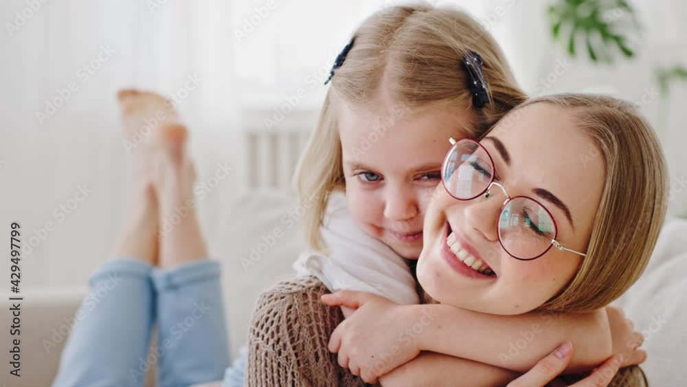 Family portrait little beloved caucasian daughter adorable preschool ...