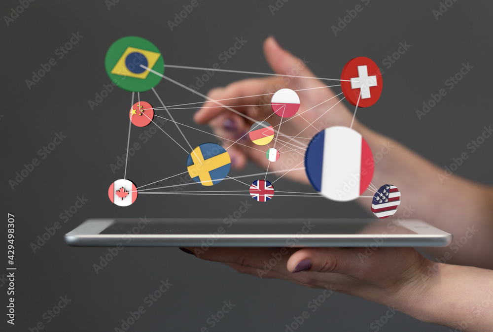 Global communication and international messaging concept, national ...