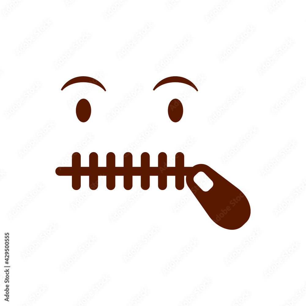 Cute social media zipper-mouth face emoji on a white background ...