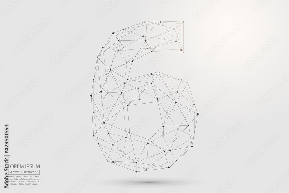 Abstract number six, figure 6, consisting of triangles, circles, spots ...