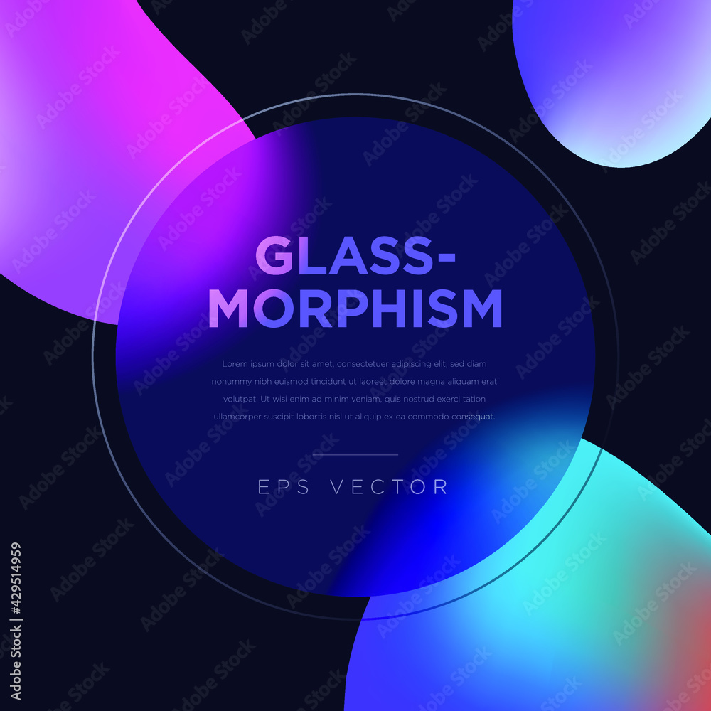 Liquid abstract shapes on black background. Transparent round shape in ...