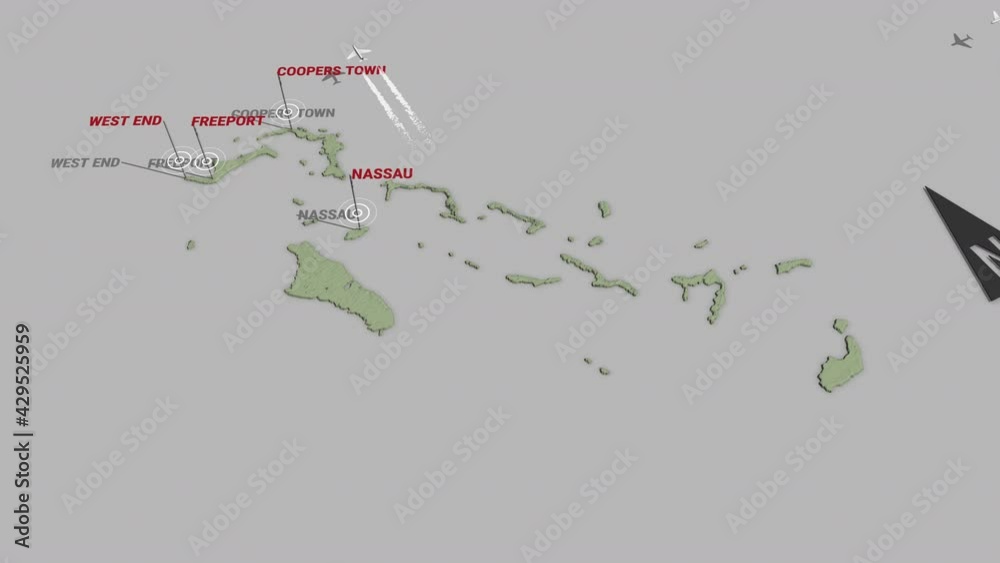 Seamless looping animation of the 3d terrain map of Bahamas with the ...
