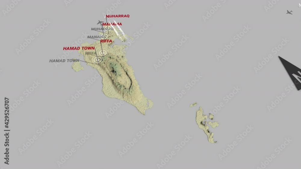 Seamless looping animation of the 3d terrain map of Bahrain with the ...